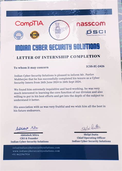 Pavlov Mukherjee On Linkedin Cybersecurity Internship Learning Gratitude… 22 Comments