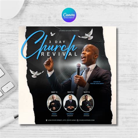 Church Revival Flyer Template Editable Canva Event Design Instant