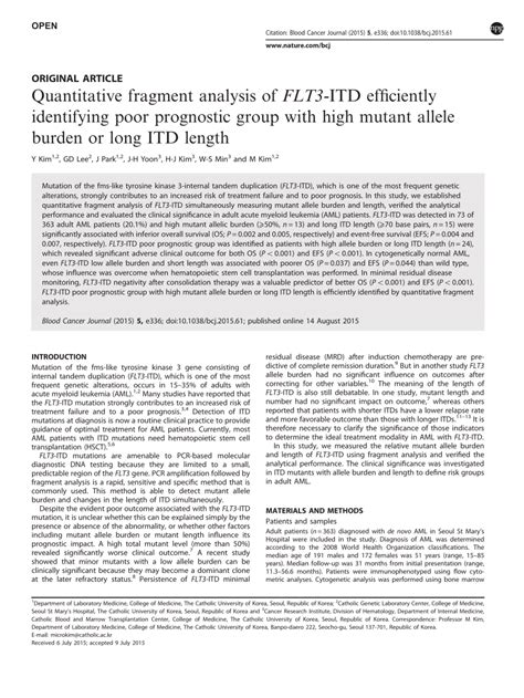 Pdf Quantitative Fragment Analysis Of Flt3 Itd Efficiently Identifying Poor Prognostic Group