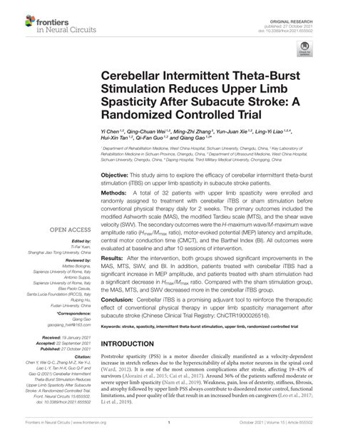 Pdf Cerebellar Intermittent Theta Burst Stimulation Reduces Upper