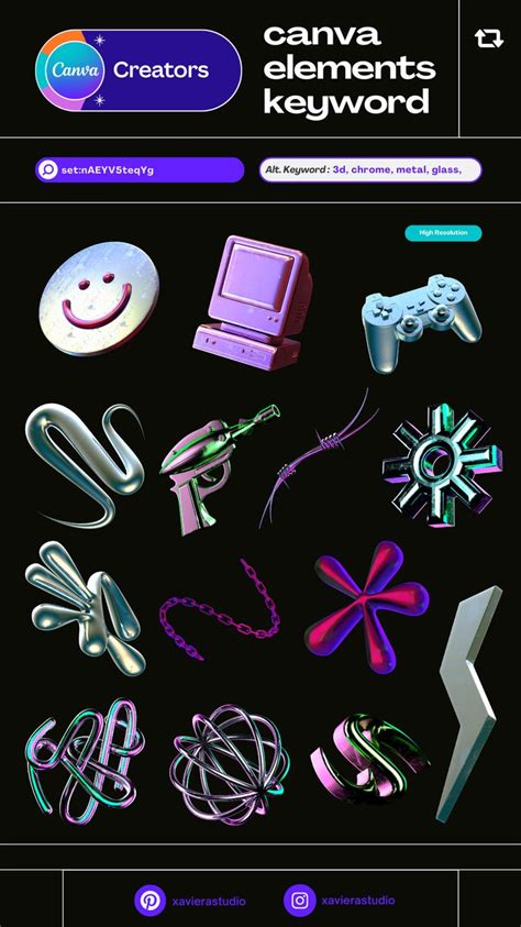 Canva Element Keyword For Chrome And Metal Abstract Object Element