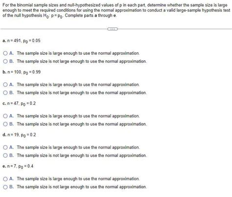 Solved For The Binomial Sample Sizes And Null Hypothesized