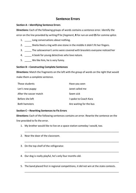 Sentence Errors Interactive Worksheet Live Worksheets Worksheets