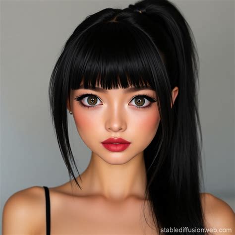 Elegant Woman With Straight Black Hair Stable Diffusion Online