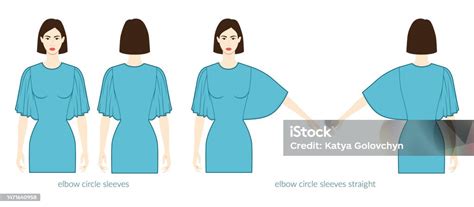 원형 소매 팔꿈치 길이의 옷 캐릭터 블루 탑 셔츠 드레스 테크니컬 패션 일러스트에 아름 다운 아가씨 적합 플랫 의류 템플릿 앞면 뒷면 여성 남성 남녀 공용 Cad 모형 T