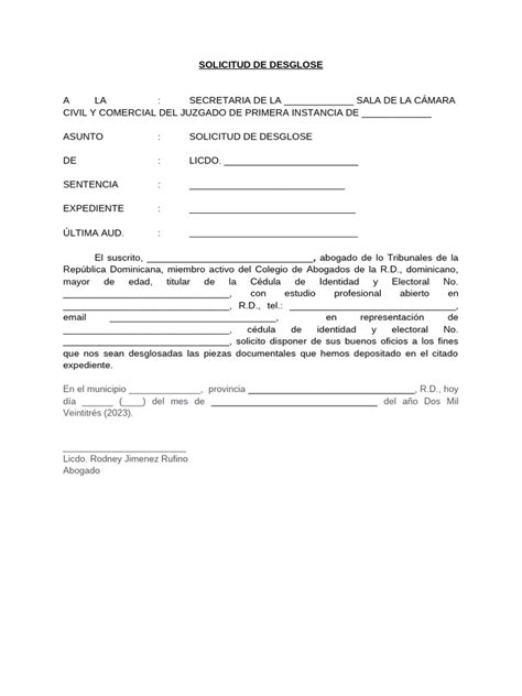 Solicitud De Desglose Pdf