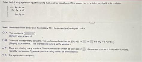 solved solve the following system of equations using