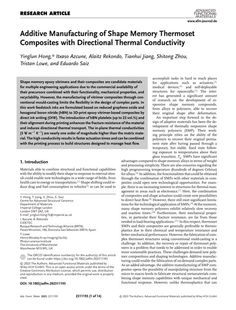 Pdf Additive Manufacturing Of Shape Memory Thermoset Composites With