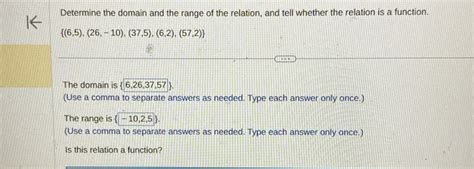 Solved Determine The Domain And The Range Of The Relation And Tell Whether The Relation Is A