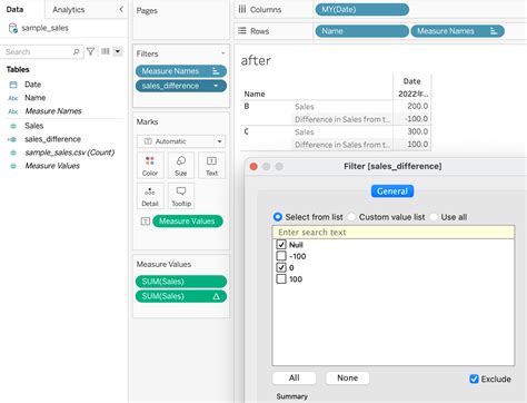 How To Filter Out The Value When The Difference Is 0 Tableau Software