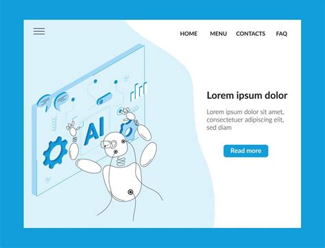 The Robot Analyzing Big Data Using Tablet Screen Artificial Intelligence Concept Landing Page