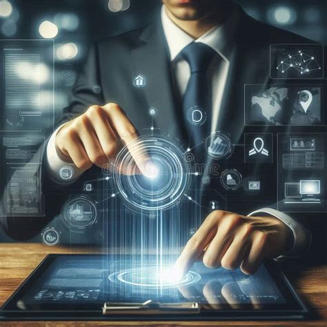Businessman Interacting With Futuristic Interface Stock Illustration Illustration Of