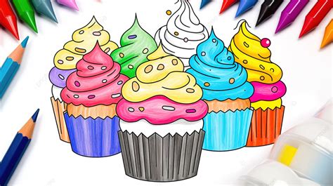 무료로 다운로드할 수 있는 맛있는 컵케이크 색칠 페이지 컵케이크 그림 색칠하기 음식 디저트 배경 일러스트 및 사진 무료