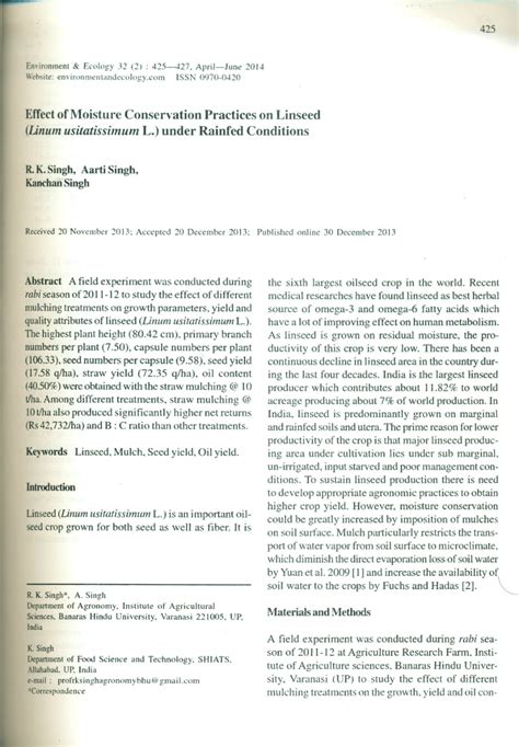 Pdf Effect Of Moisture Conservation Practices On Linseed Linum
