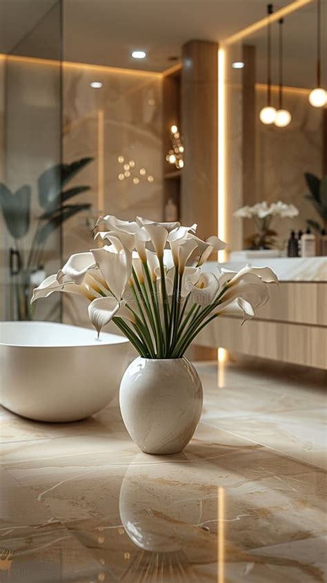 Modern White Bathroom Design With Freestanding Bathtub Light Shine