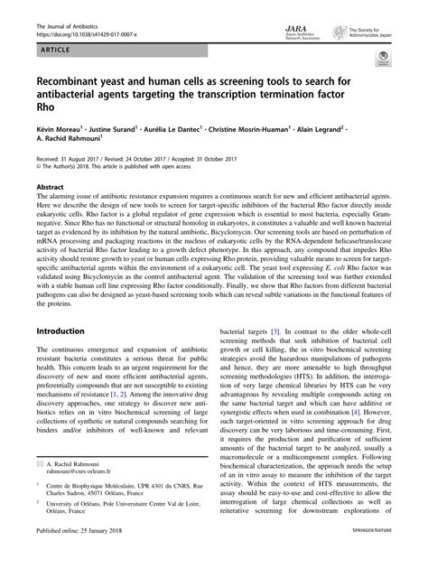 Pdf Recombinant Yeast And Human Cells As Screening Tools To Search For Antibacterial Agents