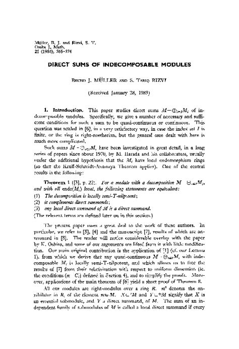 Pdf Direct Sums Of Indecomposable Modules