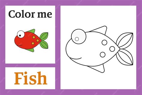 귀여운 만화 물고기가 있는 아이들을 위한 색칠 페이지입니다 인쇄용 워크시트 벡터 그림 프리미엄 벡터