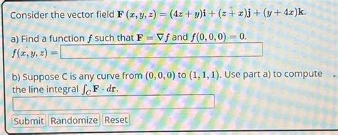 solved consider the vector field f x y z 4z y i