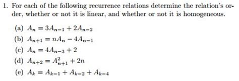 solved for each of the following recurrence relations