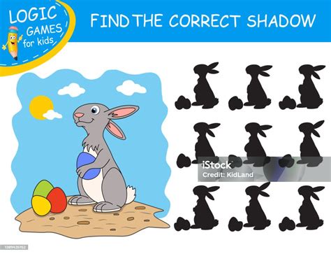 토끼의 올바른 그림자를 찾습니다 화려한 배경에 고립 된 모래에 귀여운 만화 토끼 교육 매칭 게임 아이들을위한 논리 게임 캐릭터 토끼와 학습 카드 대답과 작업 0명에 대한