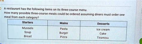 Solved A Restaurant Has The Following Items On Its Three Course Menu