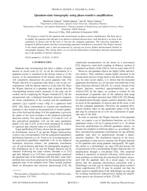 Pdf Quantum State Tomography Using Phase Sensitive Amplification