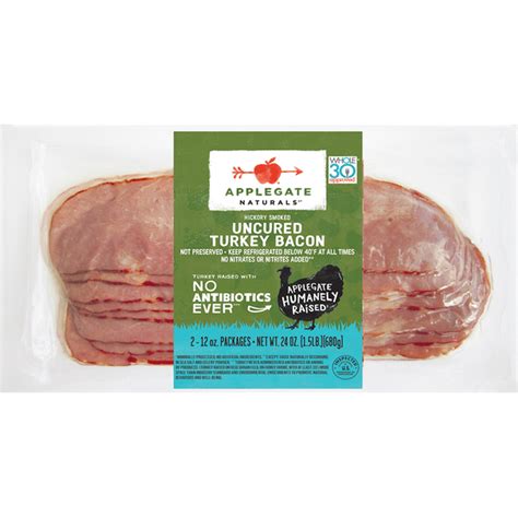 Applegate Naturals Bacon Turkey Uncured Hickory Smoked 2 Each