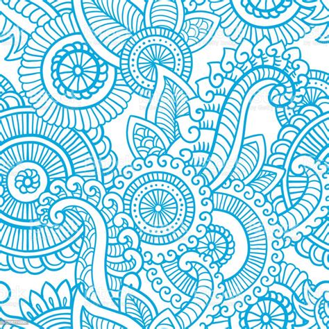 꽃 무음 패턴 꽃 잎 낙서 벡터 배경입니다 인도 장식 멘디 스타일의 다채로운 동양 디자인 벡터 추상 그림입니다 0명에 대한 스톡 벡터 아트 및 기타 이미지 Istock