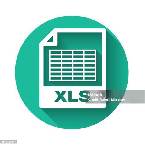 흰색 Xls 파일 문서 아이콘입니다 긴 그림자와 절연 Xls 버튼 아이콘을 다운로드 합니다 엑셀 파일 기호입니다 녹색 원 버튼을