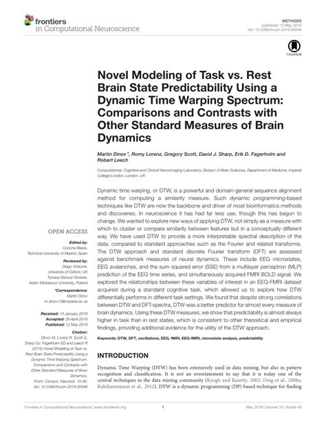 Pdf Novel Modeling Of Task Vs Rest Brain State Predictability Using A Dynamic Time Warping