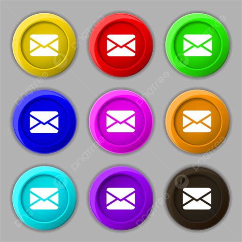Symbolic Mail Envelope And Message Icons On Nine Round Buttons With Colorful Backgrounds Photo
