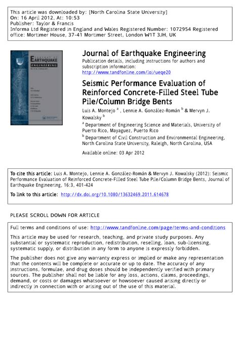 Pdf Seismic Performance Evaluation Of Reinforced Concrete Filled Steel Tube Pile Column Bridge