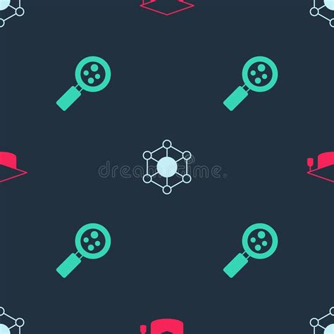 Set Graduation Cap Molecule And Microorganisms Under Magnifier On Seamless Pattern Vector
