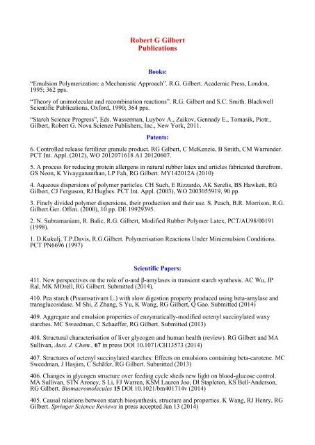 Robert G Gilbert Publications