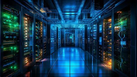 Server Room Bit Coin Mining Supercomputing Created With Generative Ai Technology Ai