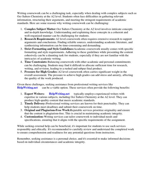 Ocr Salters Chemistry Coursework A2 Example Pdf Chemical Bond Facebook