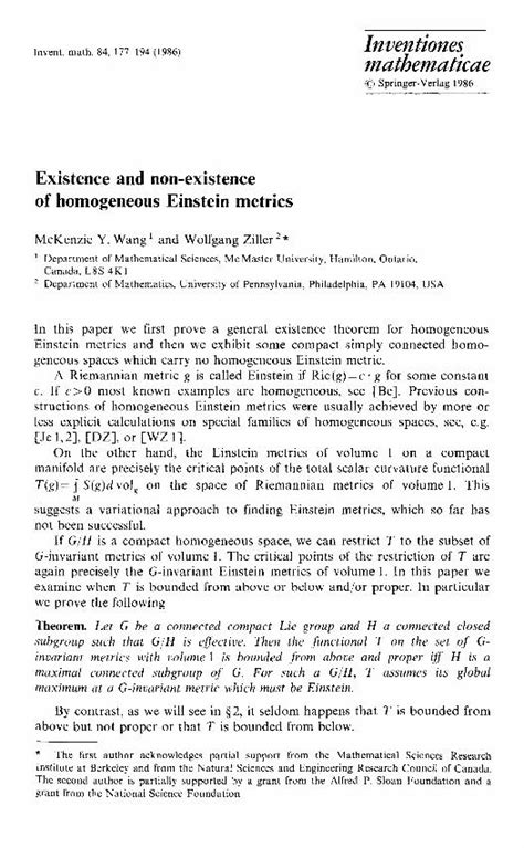 Pdf Existence And Non Existence Of Homogeneous Einstein Metrics Dokumen Tips