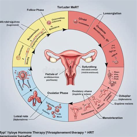 Illustration Depicting The Menstrual Cycle Phases With A Central