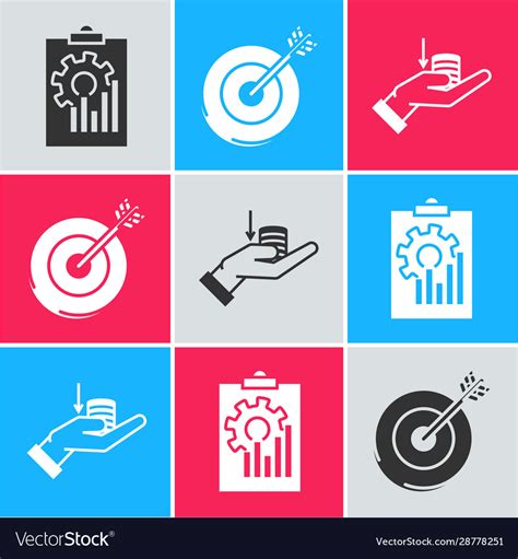 Set Clipboard With Graph Chart Target And Money Vector Image