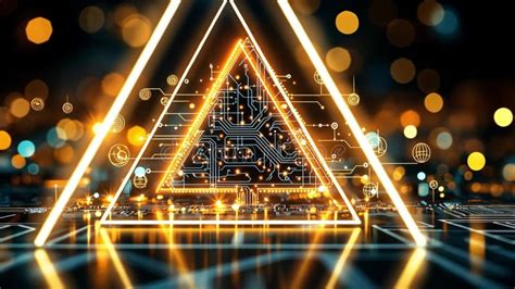 Abstract Digital Design With Glowing Triangle And Circuit Patterns At Night Stock Footage