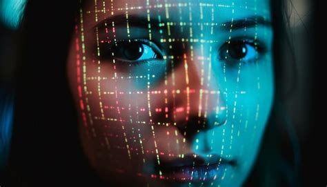 Premium Ai Image Futuristic Cyborg Woman Coding Binary Code In