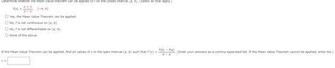 Solved Determine Whether The Mean Value Theorem Can Be Chegg Com