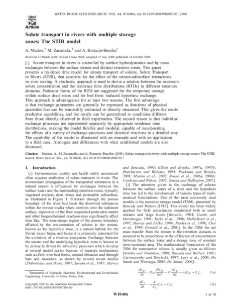 Pdf Solute Transport In Rivers With Multiple Storage Zones The Stir