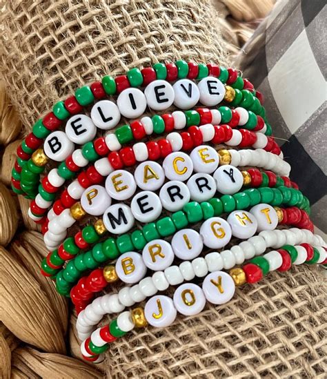 Holiday Beaded Braceletcustom Word Braceletchristmas Braceletseed