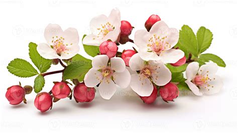 Photo Of Beautiful Hawthorn Flower Isolated On White Background
