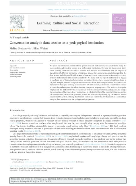 Pdf Conversation Analytic Data Session As A Pedagogical Institution