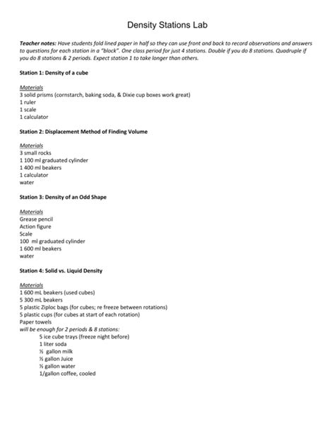 Density Stations Lab
