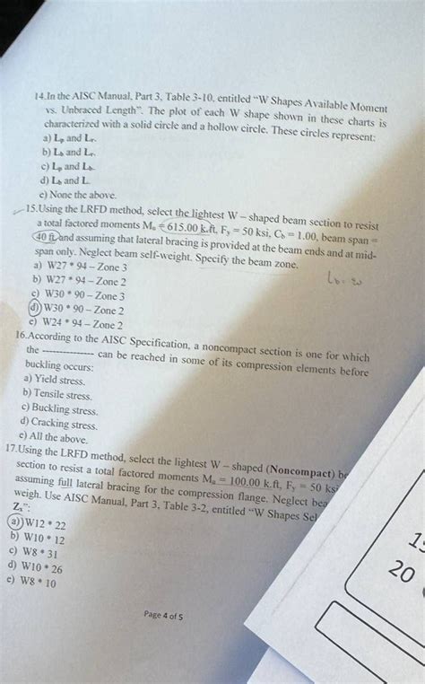 Solved 14 In The Aisc Manual Part 3 Table 3 10 Entitled W Shapes 1 Answer