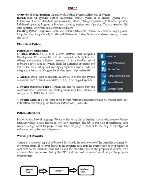 Unit 3 Overview Of Python Programming Concepts And Structures Studocu